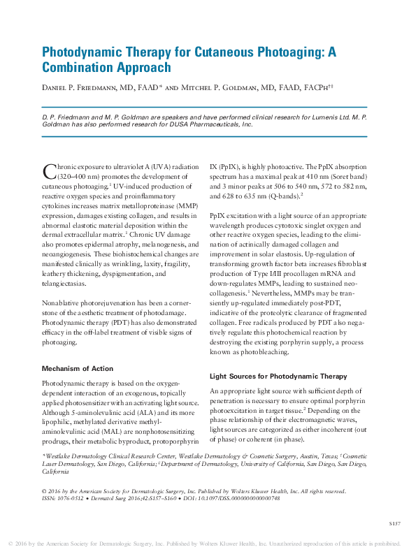 (PDF) Photodynamic Therapy for Cutaneous Photoaging: A Combination Approach