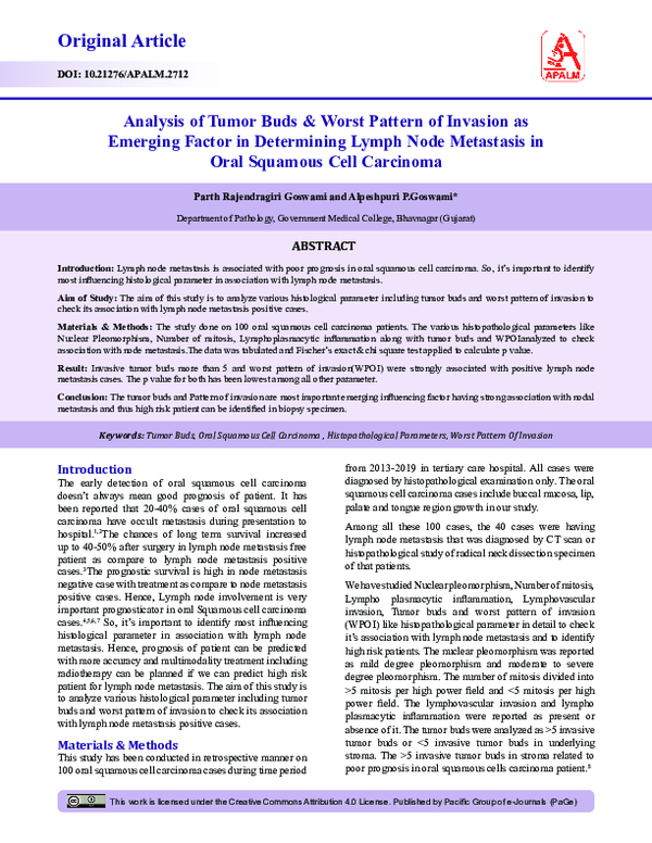 (PDF) Analysis of Tumor Buds Worst Pattern of Invasion as Emerging ...