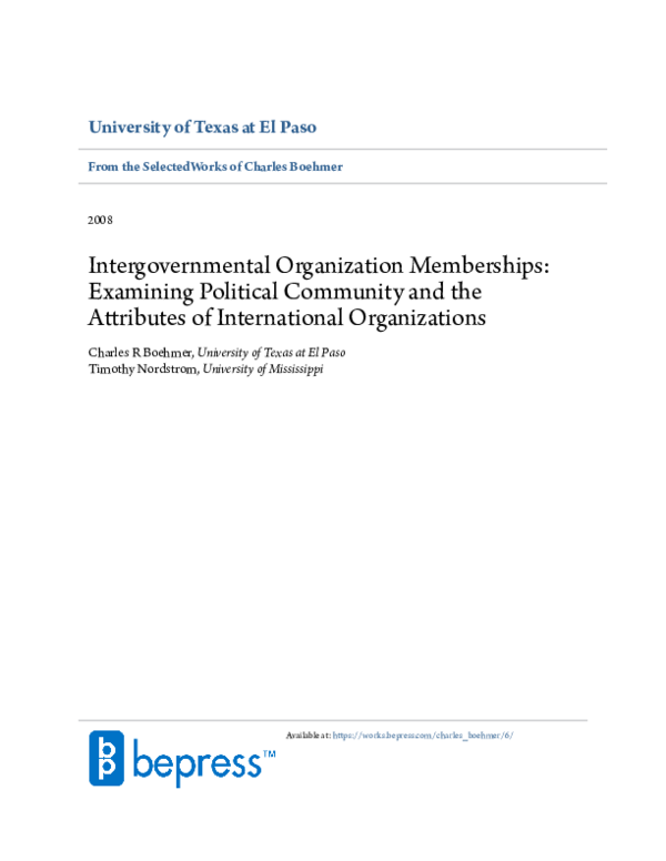 (PDF) Intergovernmental Organization Memberships: Examining Political ...