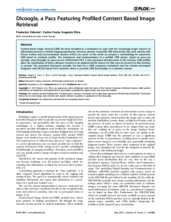 (PDF) Dicoogle, a Pacs Featuring Profiled Content Based Image Retrieval