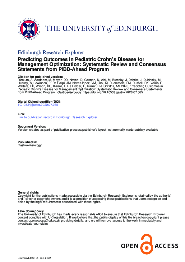 (PDF) Predicting Outcomes in Pediatric Crohn’s Disease for Management Optimization: Systematic ...