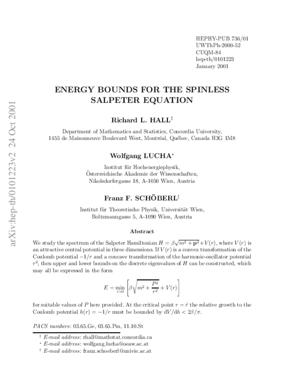 (PDF) Energy bounds for the spinless Salpeter equation