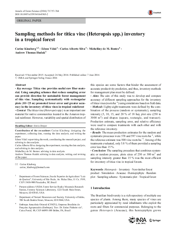 (PDF) Sampling methods for titica vine (Heteropsis spp.) inventory in a ...