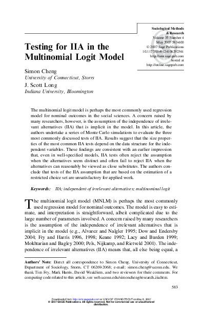 (PDF) Testing for IIA in the Multinomial Logit Model