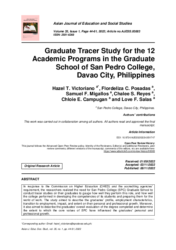 (PDF) Graduate Tracer Study for the 12 Academic Programs in the ...