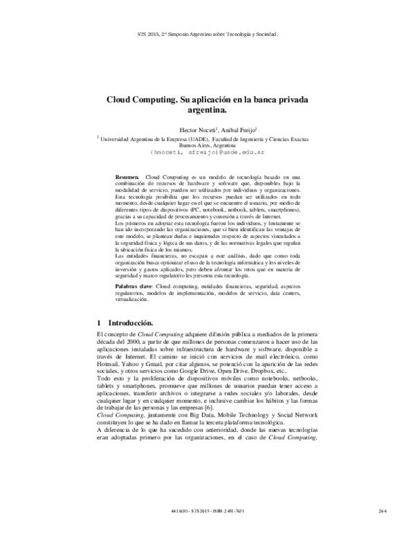 (PDF) Cloud Computing. Su aplicación en la banca privada argentina