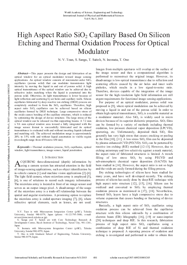 (PDF) High Aspect Ratio Sio2 Capillary Based On Silicon Etching And ...