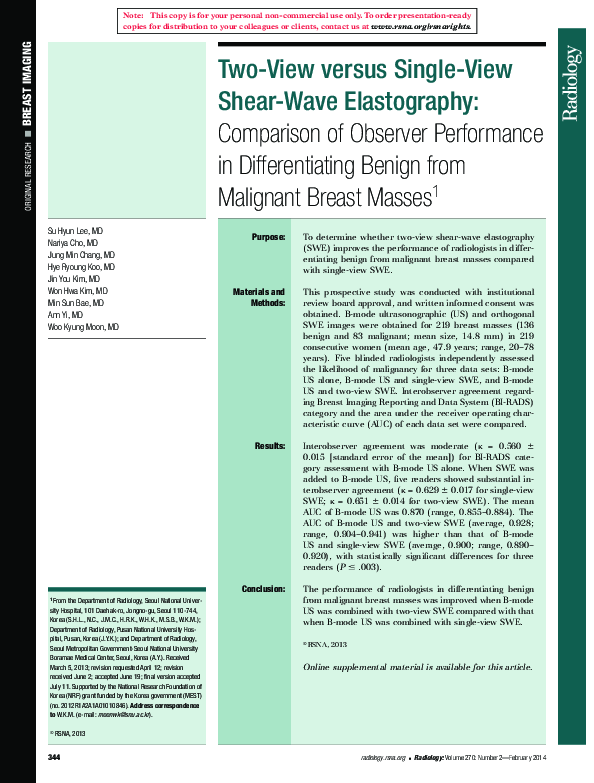 (PDF) Two-View versus Single-View Shear-Wave Elastography: Comparison of Observer Performance in ...