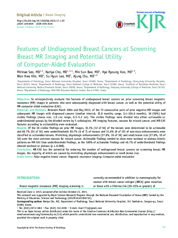 (PDF) Features of Undiagnosed Breast Cancers at Screening Breast MR ...