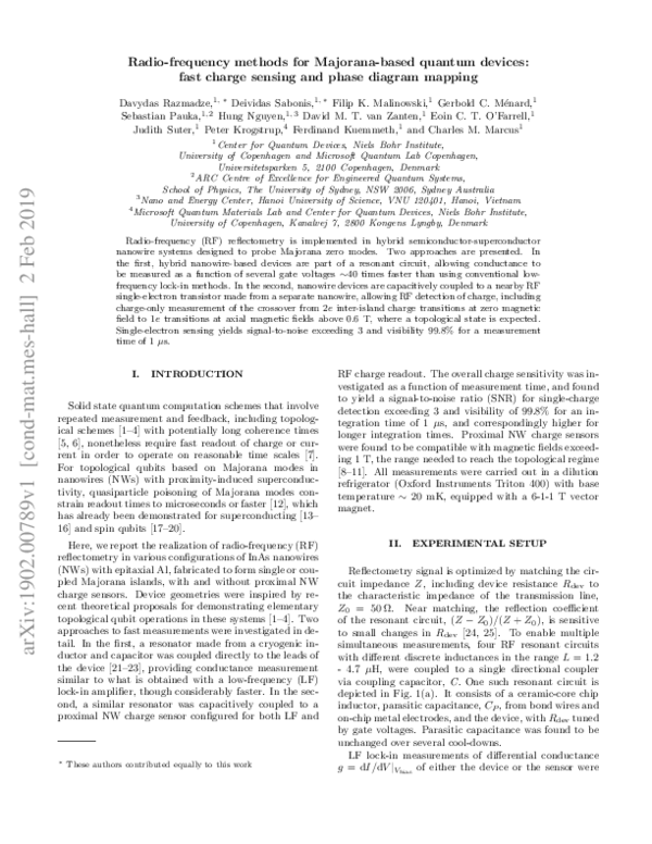 (PDF) Radio-Frequency Methods for Majorana-Based Quantum Devices: Fast ...