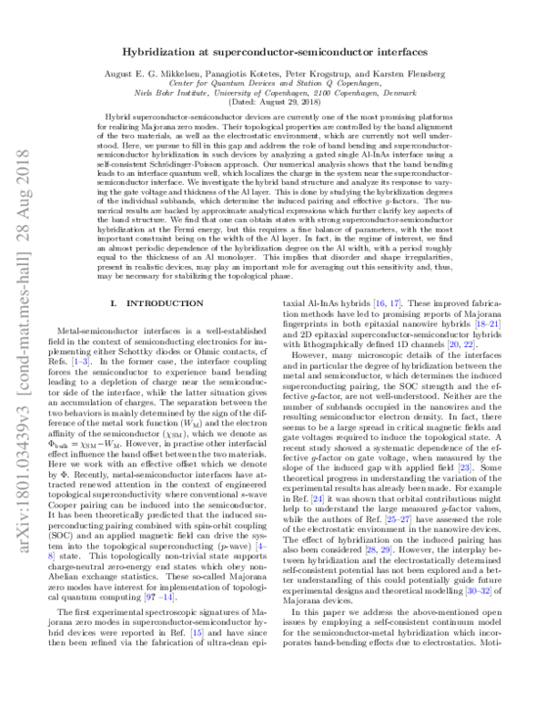(PDF) Hybridization at Superconductor-Semiconductor Interfaces