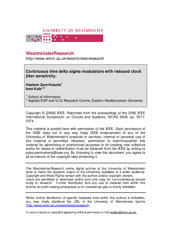 (PDF) Continuous time delta sigma modulators with reduced clock jitter ...