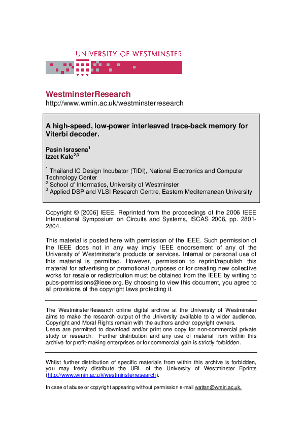 (PDF) A High-Speed, Low-Power Interleaved Trace-Back Memory for Viterbi Decoder | I. Kale ...