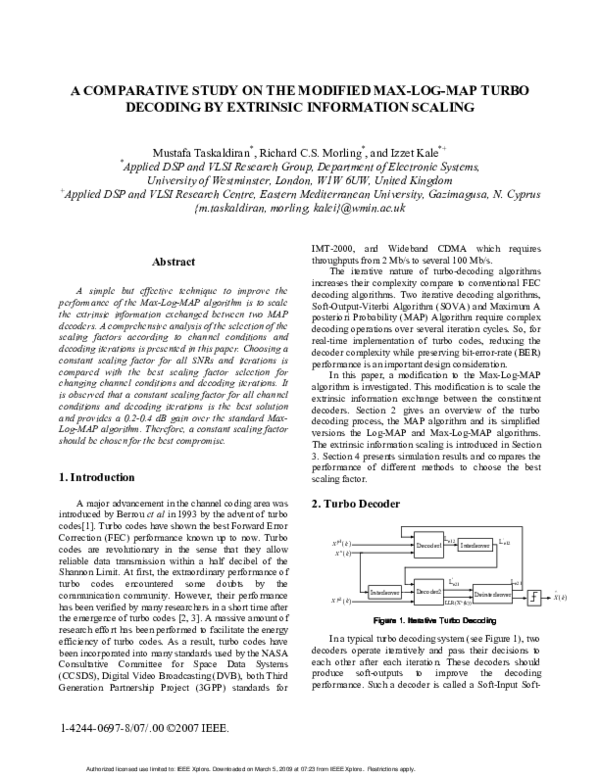 (PDF) A comparative study on the modified Max-Log-MAP turbo decoding by extrinsic information ...