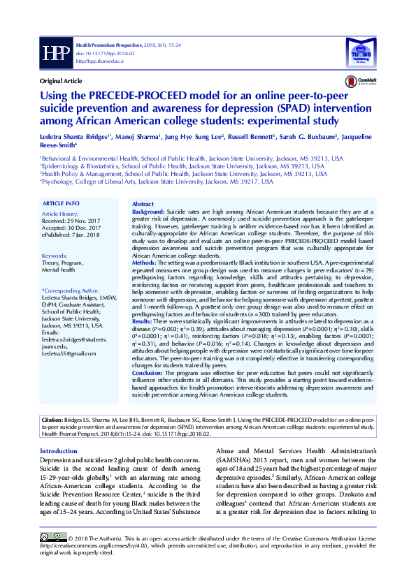 (PDF) Using the PRECEDE-PROCEED model for an online peer-to-peer ...