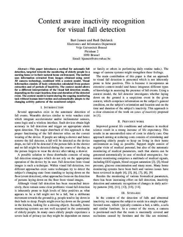(PDF) Context aware inactivity recognition for visual fall detection