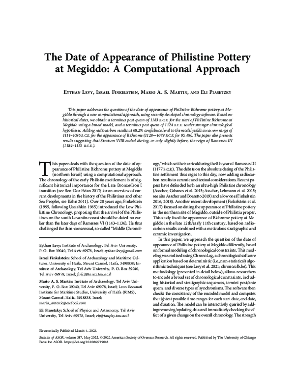 (PDF) The Date of Appearance of Philistine Pottery at Megiddo: A ...