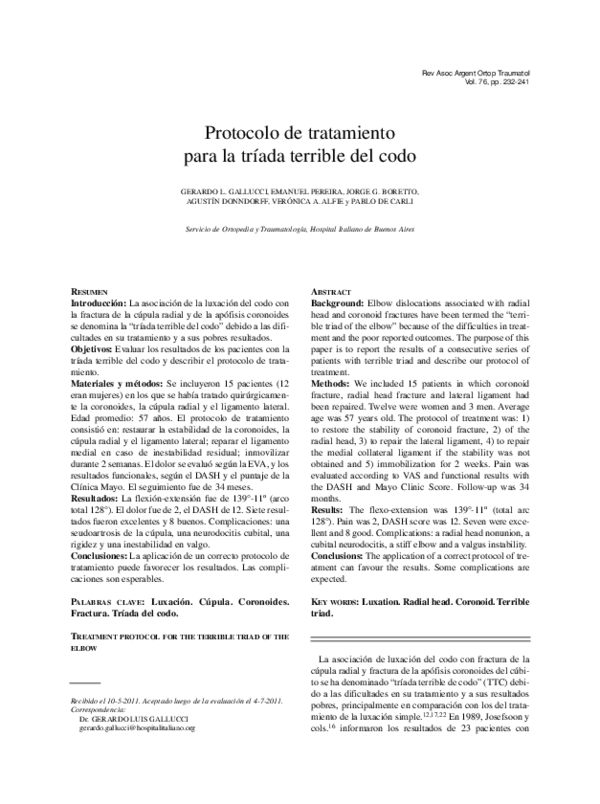(PDF) Protocolo de tratamiento para la tríada terrible del codo