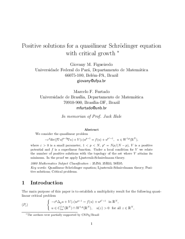 (PDF) Positive Solutions for a Quasilinear Schrödinger Equation with Critical Growth