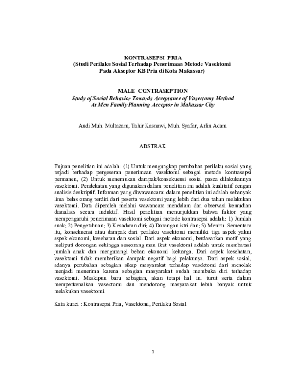 (DOC) “KONTRASEPSI PRIA – Studi Perilaku Sosial Terhadap Penerimaan ...