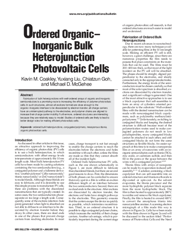 (PDF) Ordered Organic–Inorganic Bulk Heterojunction Photovoltaic Cells