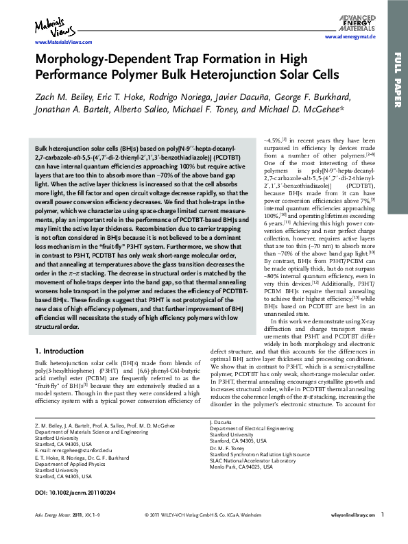 (PDF) Morphology-Dependent Trap Formation in High Performance Polymer ...