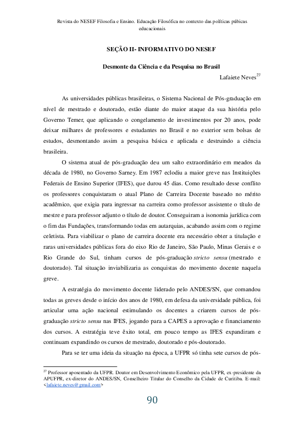 (PDF) Desmonte da Ciência e da Pesquisa no Brasil