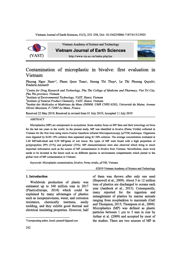 (PDF) Contamination of microplastic in bivalve: first evaluation in Vietnam