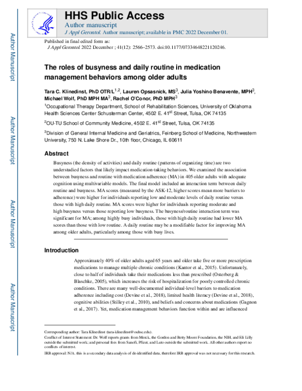 (PDF) The Roles of Busyness and Daily Routine in Medication Management ...