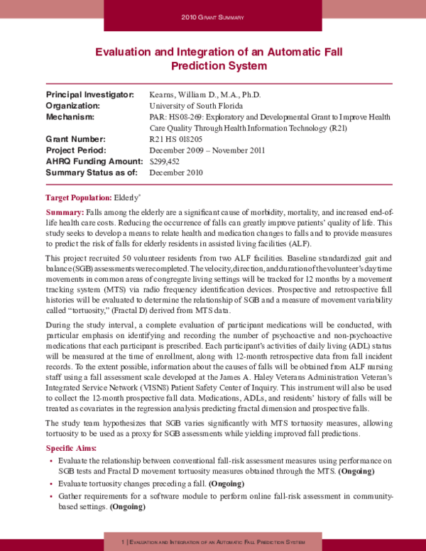 (PDF) Evaluation and Integration of an Automatic Fall Prediction System