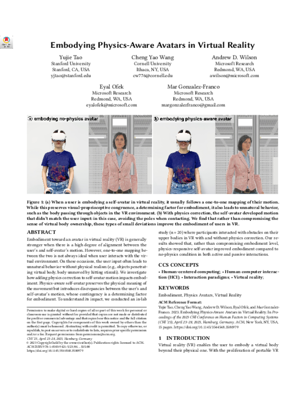 (PDF) Embodying Physics-Aware Avatars in Virtual Reality
