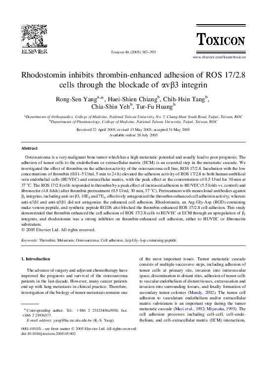 (PDF) Rhodostomin inhibits thrombin-enhanced adhesion of ROS 17/2.8 ...
