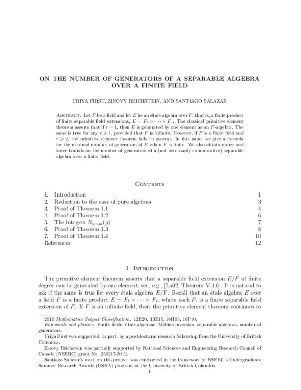 (PDF) On the number of generators of a separable algebra over a finite ...