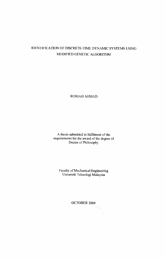 Pdf Identification Of Discrete Time Dynamic Systems Using Modified Genetic Algorithm