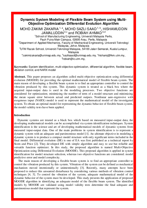 Pdf Dynamic System Modeling Of Flexible Beam System Using Multi Objective Optimization