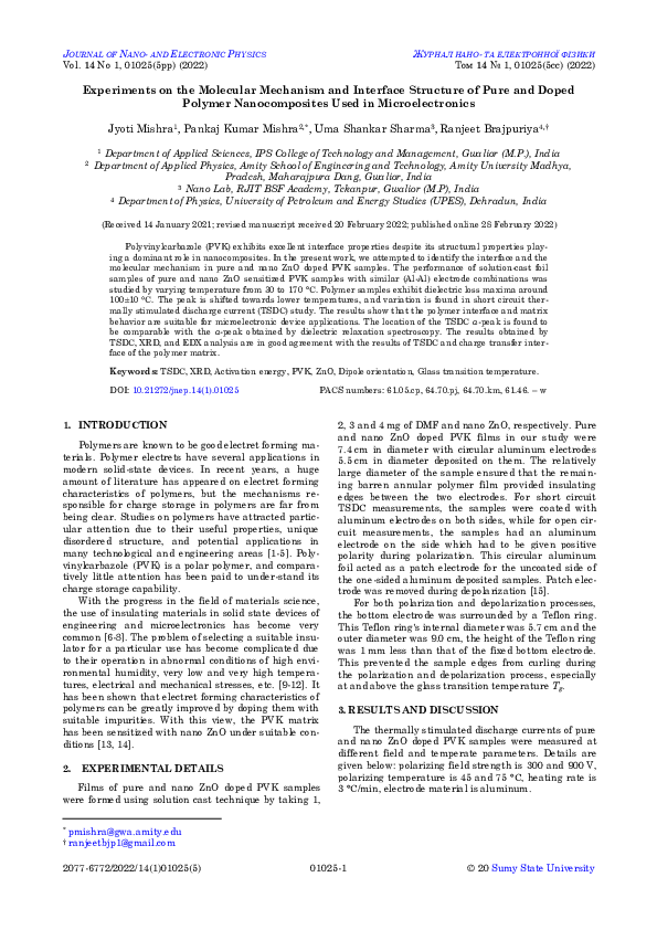 (PDF) Experiments on the Molecular Mechanism and Interface Structure of Pure and Doped Polymer ...