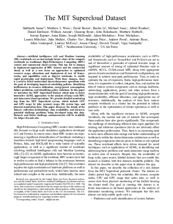 (PDF) The MIT Supercloud Dataset