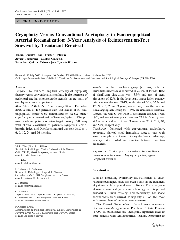 (PDF) Cryoplasty Versus Conventional Angioplasty in Femoropopliteal ...