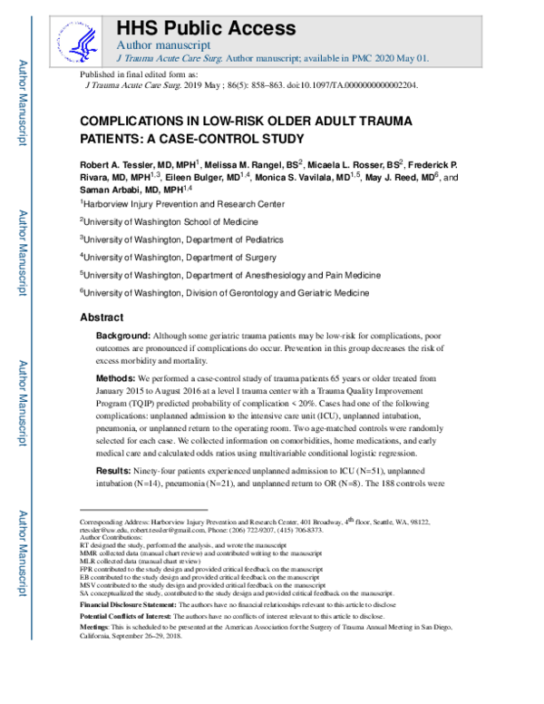(PDF) Complications in low-risk older adult trauma patients: A case ...