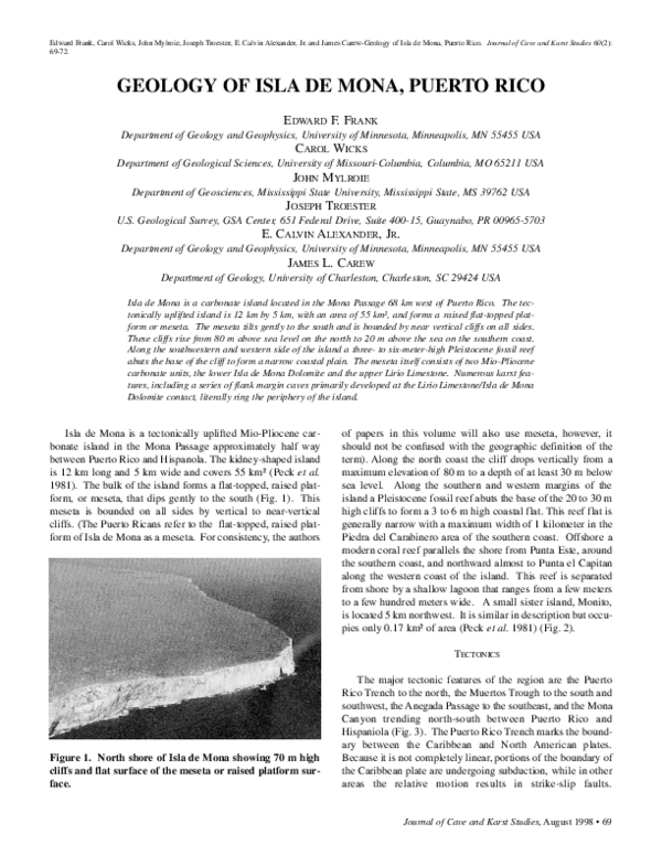 (PDF) Geology of Isla de Mona, Puerto Rico