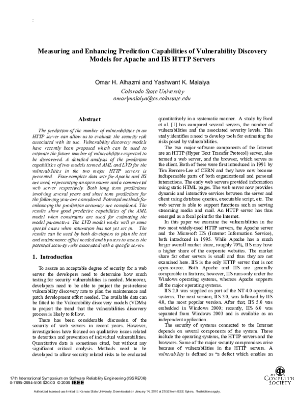 (PDF) Measuring and Enhancing Prediction Capabilities of Vulnerability Discovery Models for ...