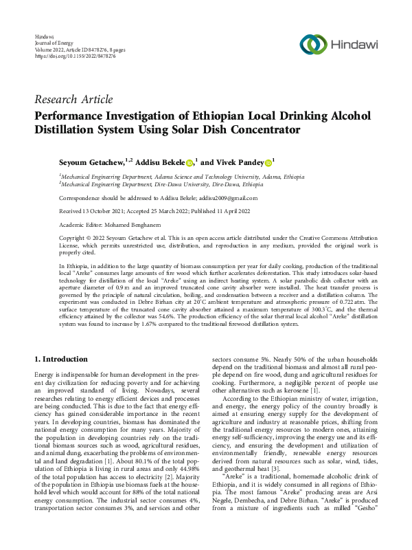 (PDF) Performance Investigation of Ethiopian Local Drinking Alcohol ...