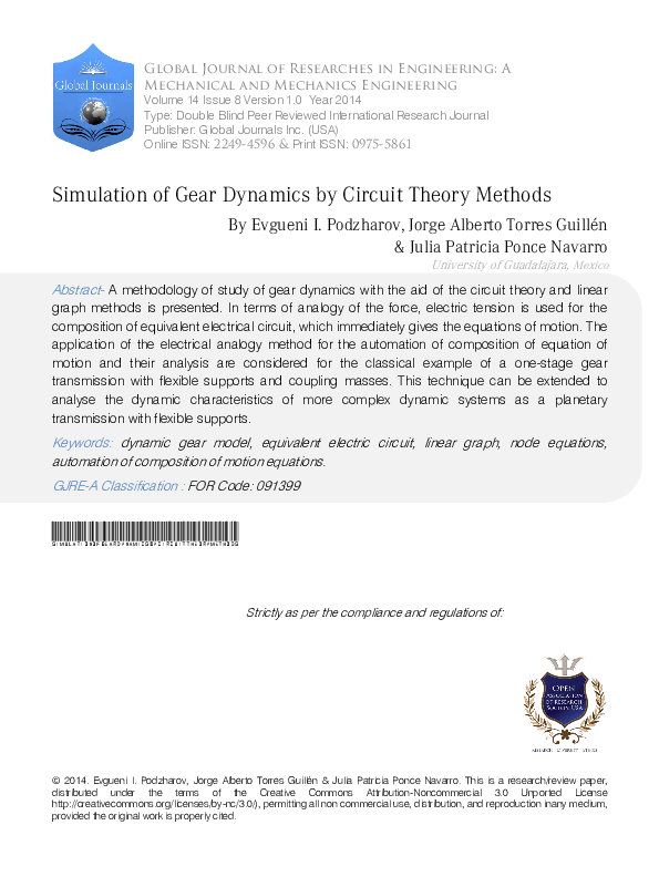 (PDF) Simulation of Gear Dynamics by Circuit Theory Methods