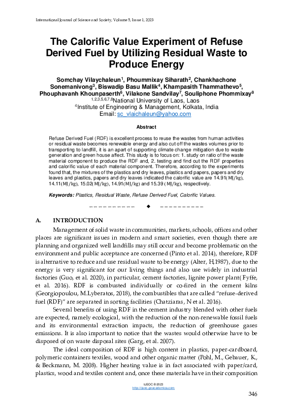 (PDF) The Calorific Value Experiment of Refuse Derived Fuel by ...