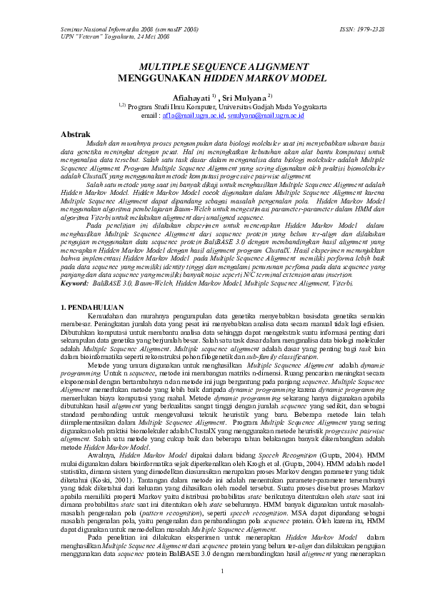 (PDF) Multiple Sequence Alignmentmenggunakan Hidden Markov Model