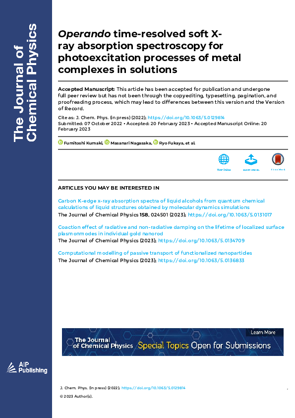 (PDF) Operando time-resolved soft x-ray absorption spectroscopy for photoexcitation processes of ...