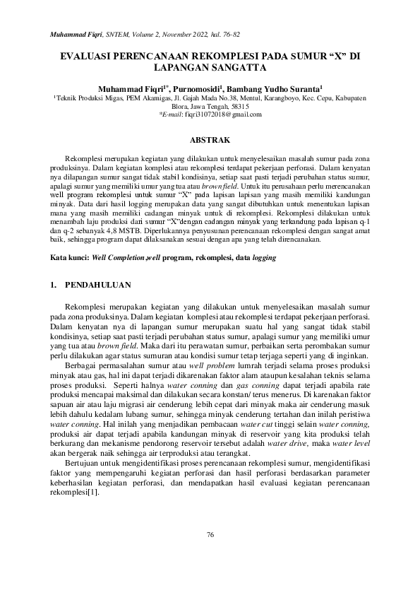 (PDF) Evaluasi Perencanaan Rekomplesi Pada Sumur “X” DI Lapangan Sangatta