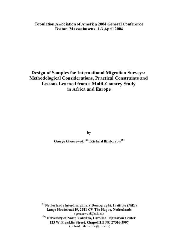 (PDF) Design of samples for international migration surveys ...