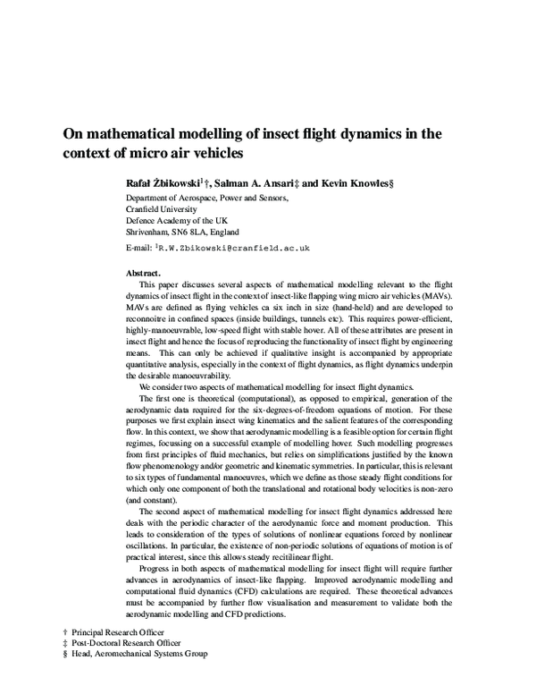 (PDF) On mathematical modelling of insect flight dynamics in the ...