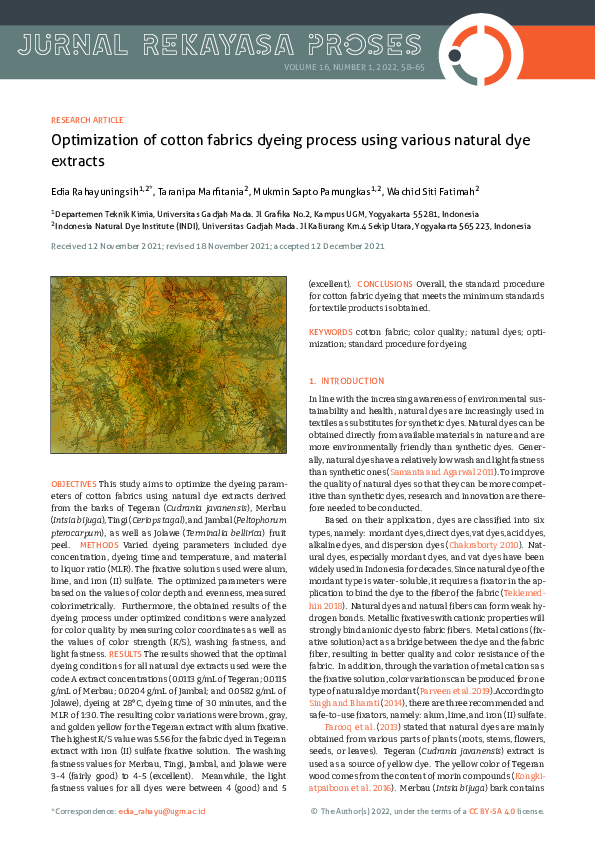(PDF) Optimization of cotton fabrics dyeing process using various natural dye extracts